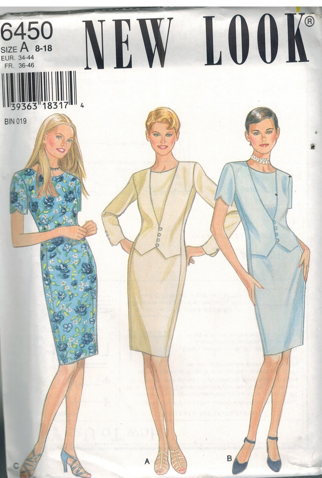 6450 Vintage UNCUT New Look Sewing Pattern FF 8 10 12 14 16 18 Dress ...