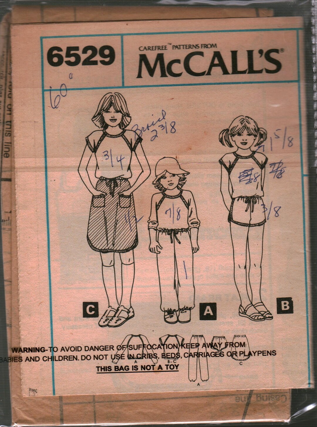 6529 Vintage UNCUT Mccalls SEWING Pattern Children's Shirt Skirt Shorts ...
