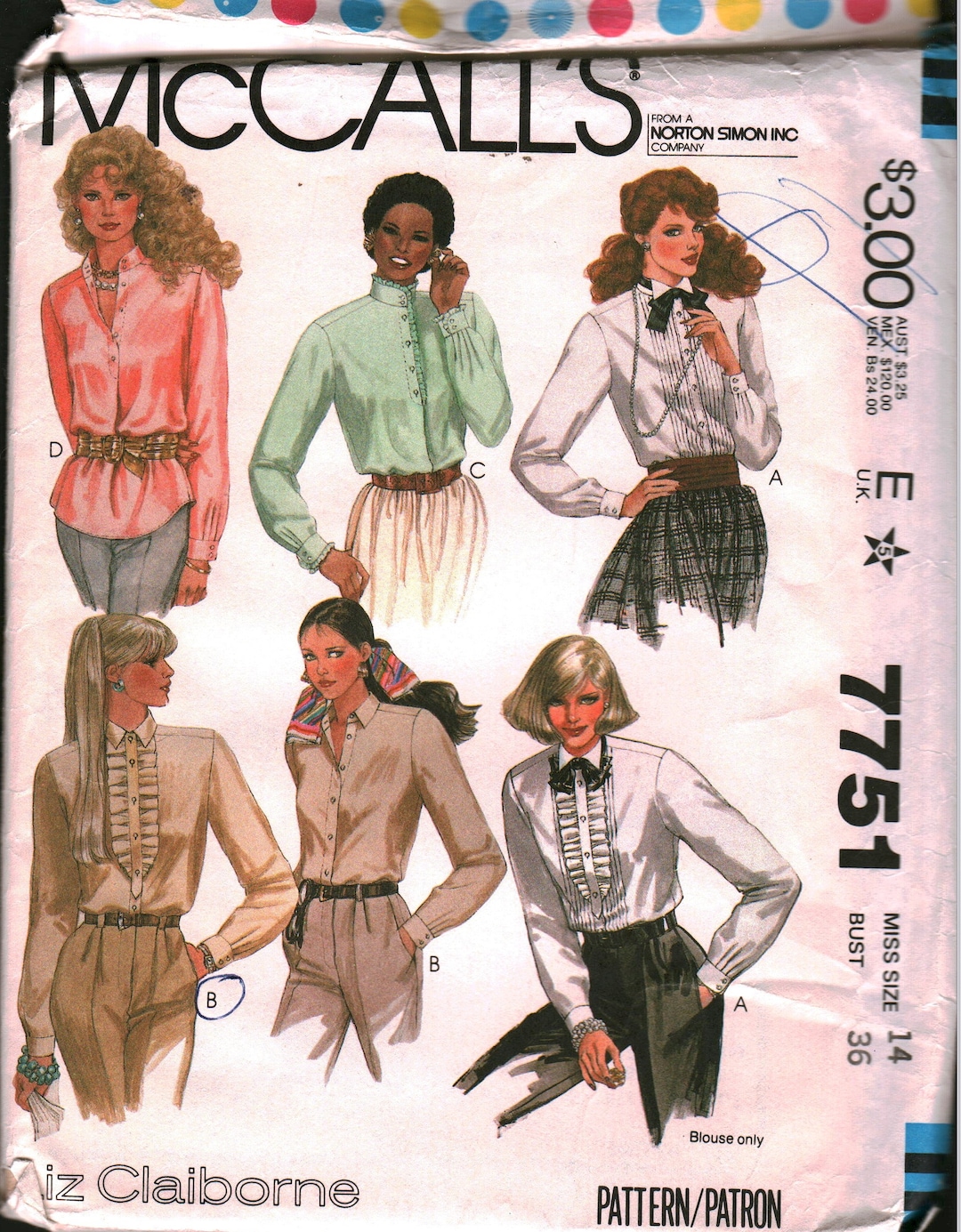7751 UNCUT Vintage Mccalls Sewing Pattern Misses Shirts Jabot Sew - Etsy