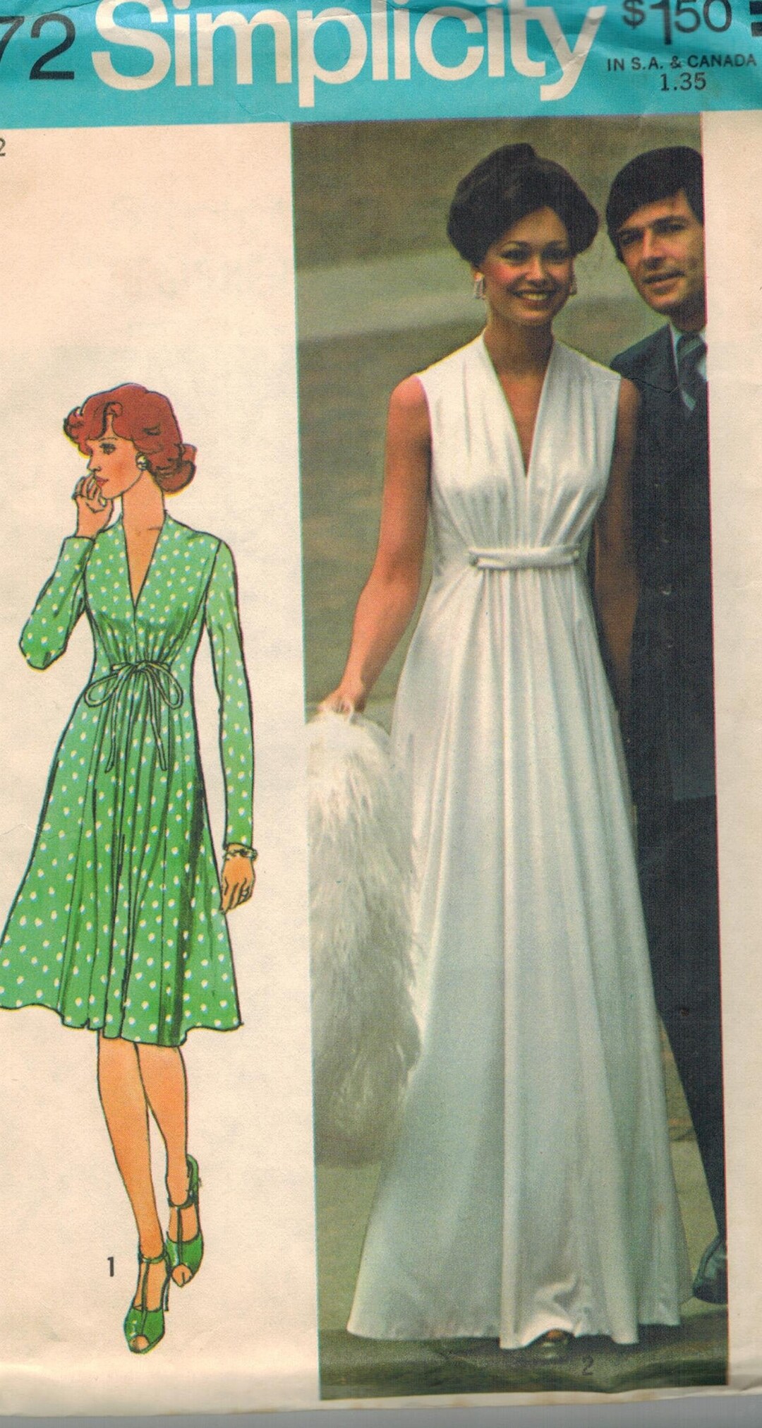 6672 Vintage Simplicity Sewing Pattern Misses Designer Fashion Dress in ...
