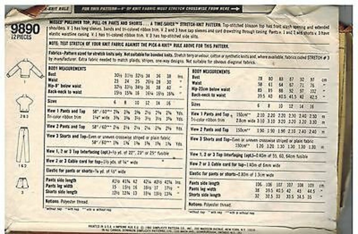 9890 Vintage Simplicity Sewing Pattern Misses Pullover Top - Etsy Canada