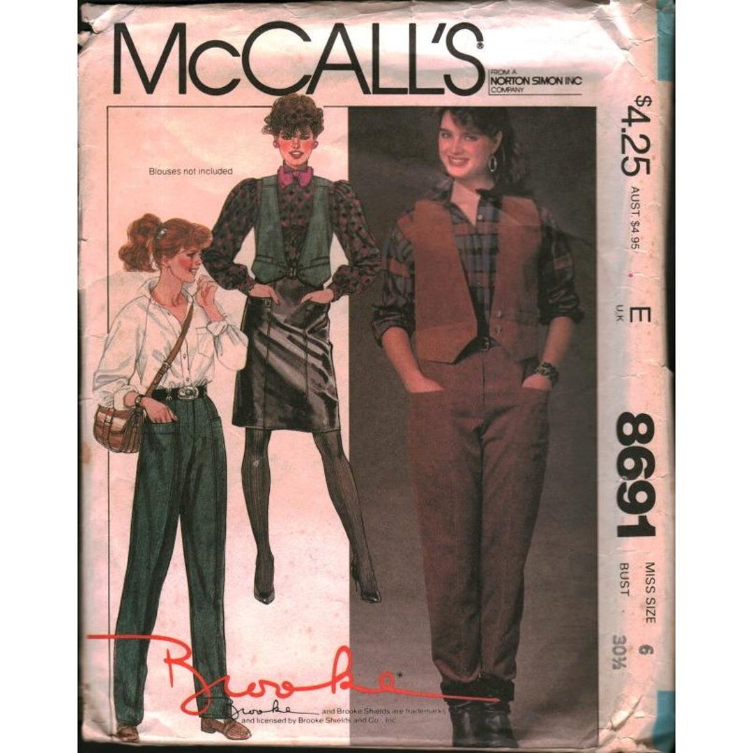 Vintage Mccalls 8691 Brooke Shields Vest Skirt Pants Sewing Pattern ...