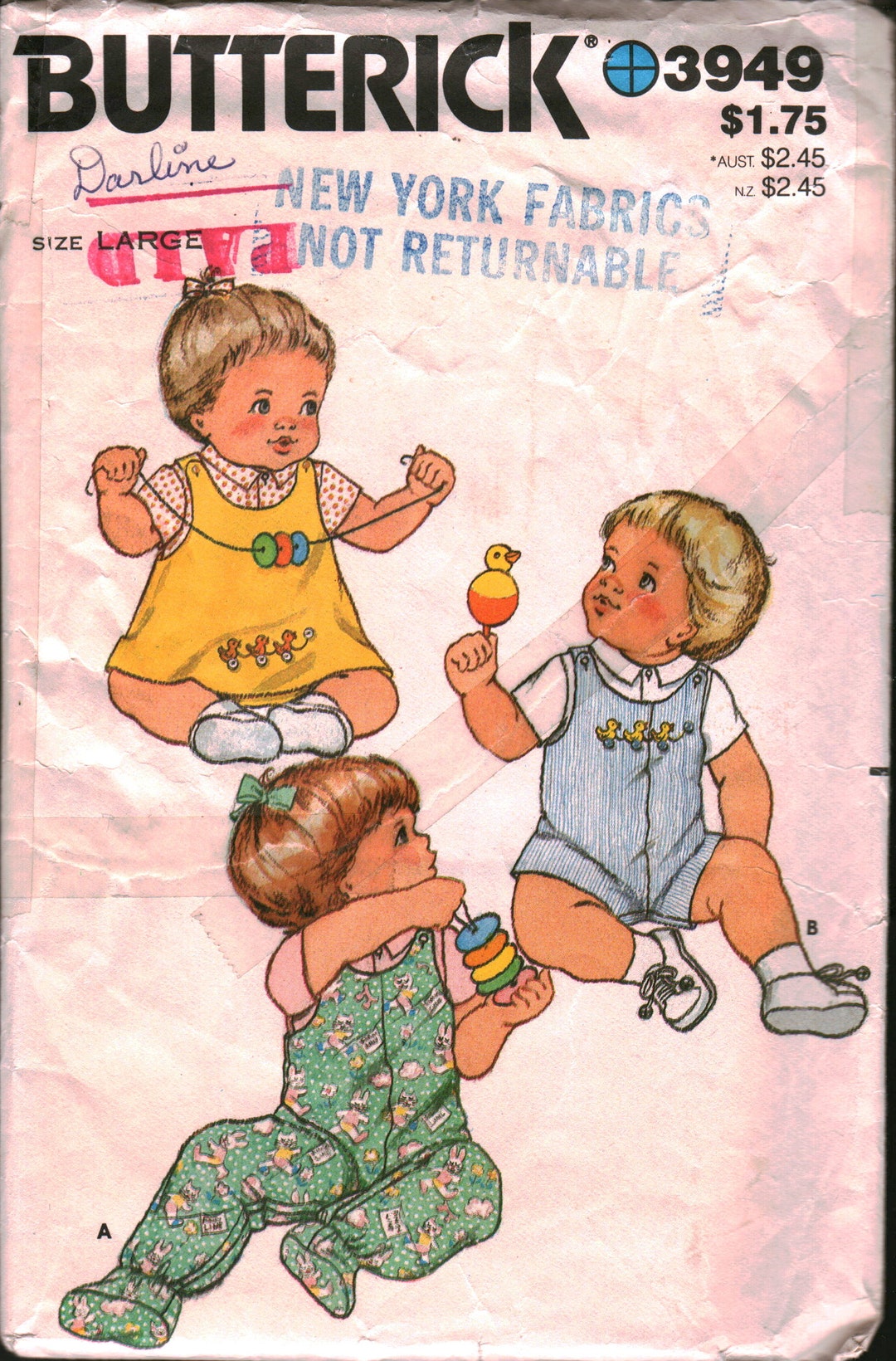 3949 Butterick Vintage SEWING Pattern Infants' Jumper Panties Overalls ...