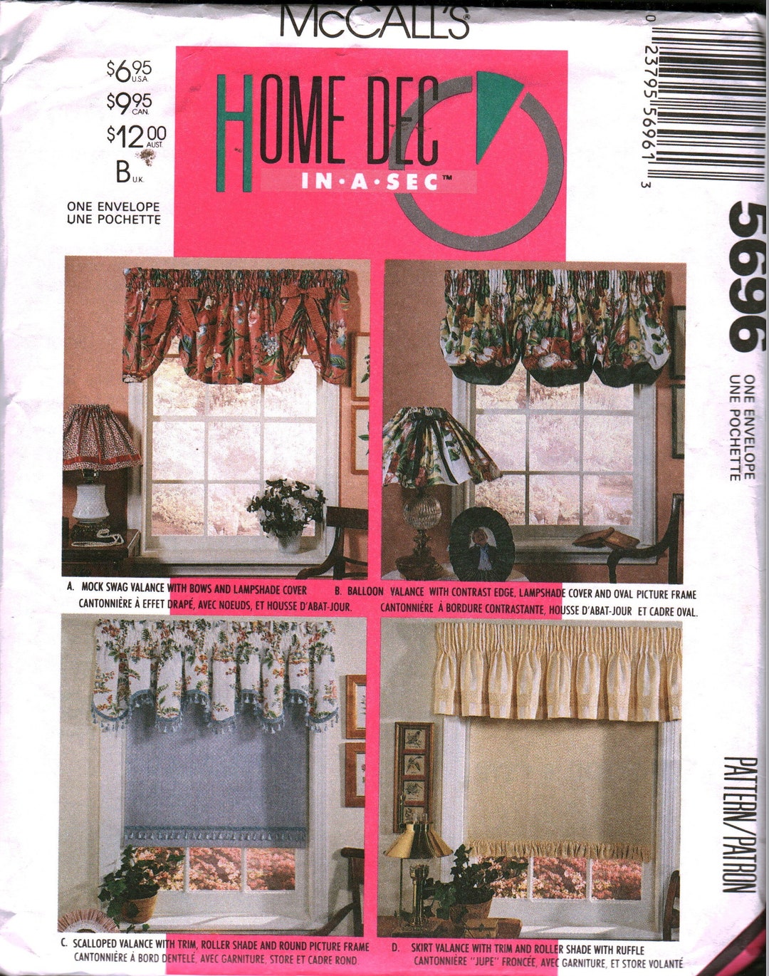 5696 UNCUT Sewing Mccalls Craft Pattern Curtains Lampshade Frame OOP FF ...