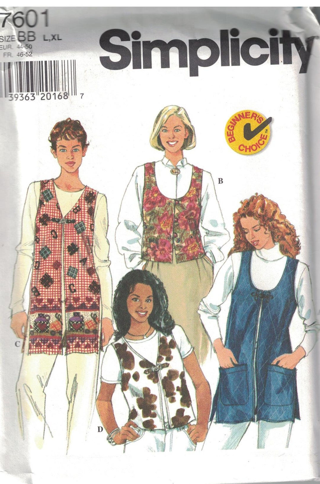 7601 Simplicity Pattern Misses Lined Vests XS-XL FF Uncut Oop Sewing - Etsy