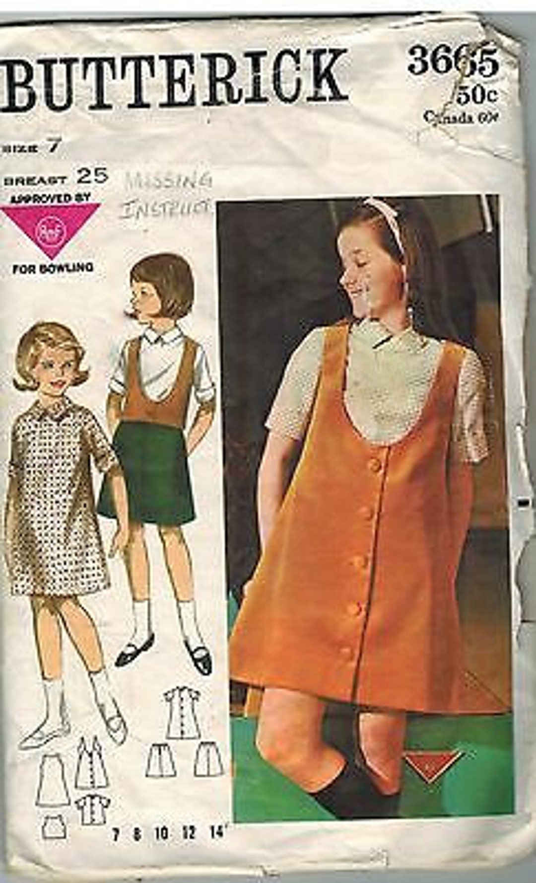 3665 Vintage Butterick Sewing Pattern Girls Dress Jumper - Etsy