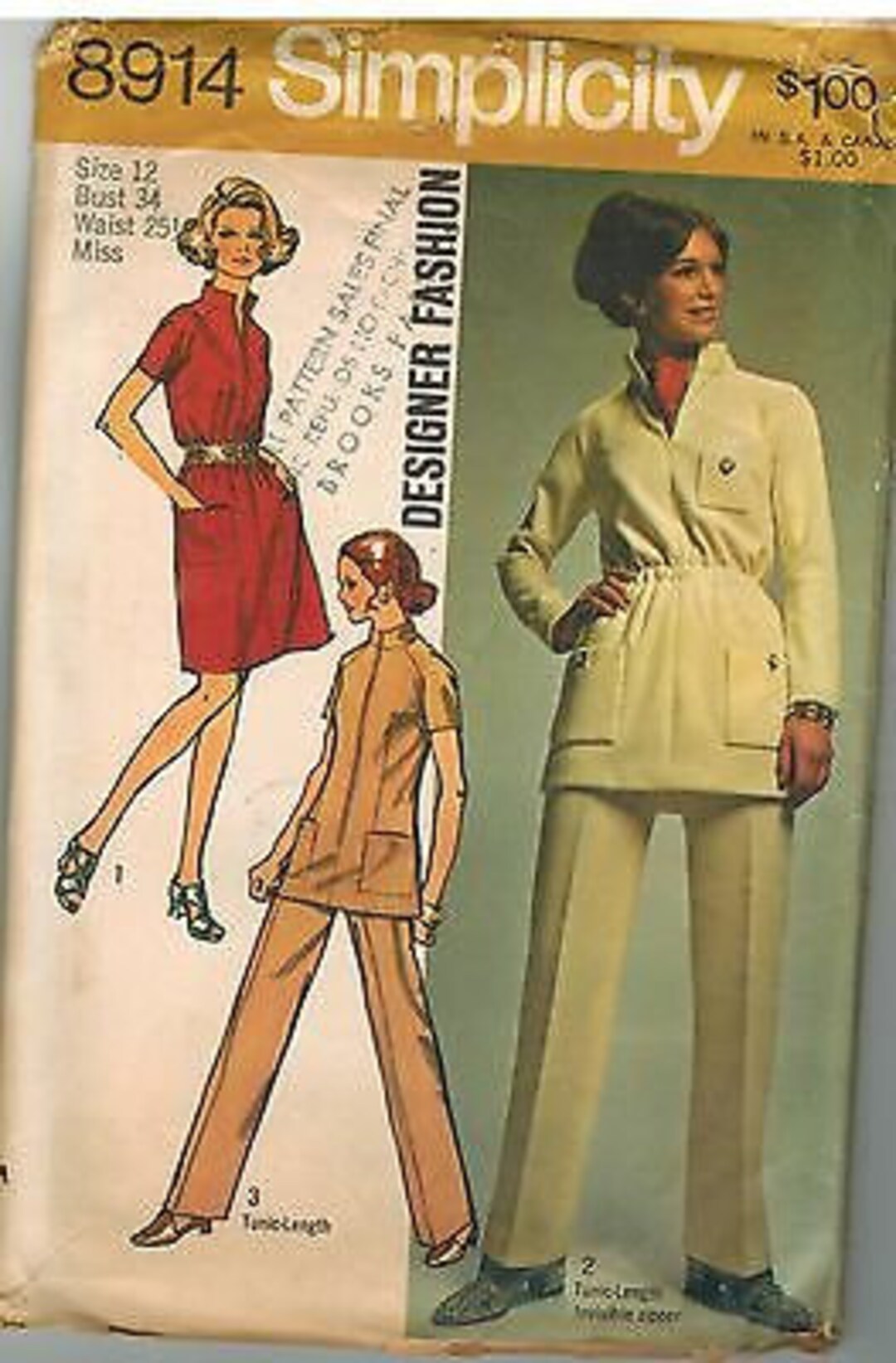 8914 Vintage Simplicity Sewing Pattern Misses Designer Fashion Dress ...