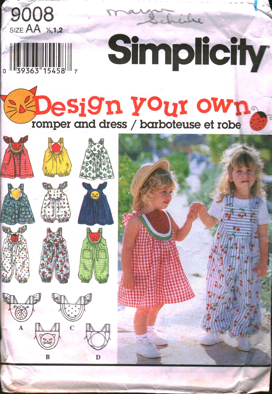 9008 Simplicity Vintage SEWING Pattern Toddlers' Long Short Romper ...