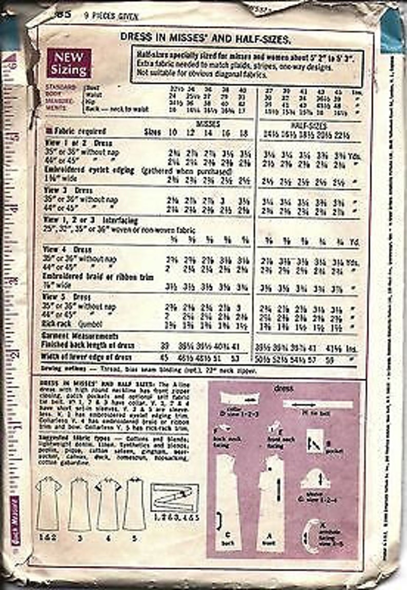 8285 Vintage Simplicity Sewing Pattern Misses 1960's A Line Dress Round ...