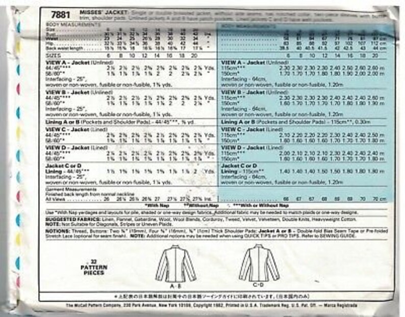 7881 UNCUT Mccalls SEWING Pattern Misses Single or Double - Etsy