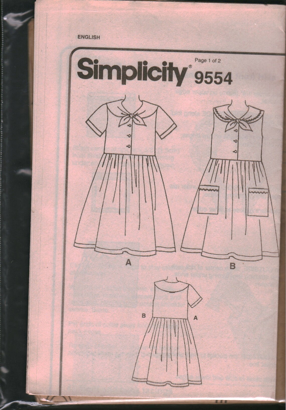 9554 VINTAGE Simplicity SEWING Pattern Misses' Dress Uncut Oop Sew Ff ...