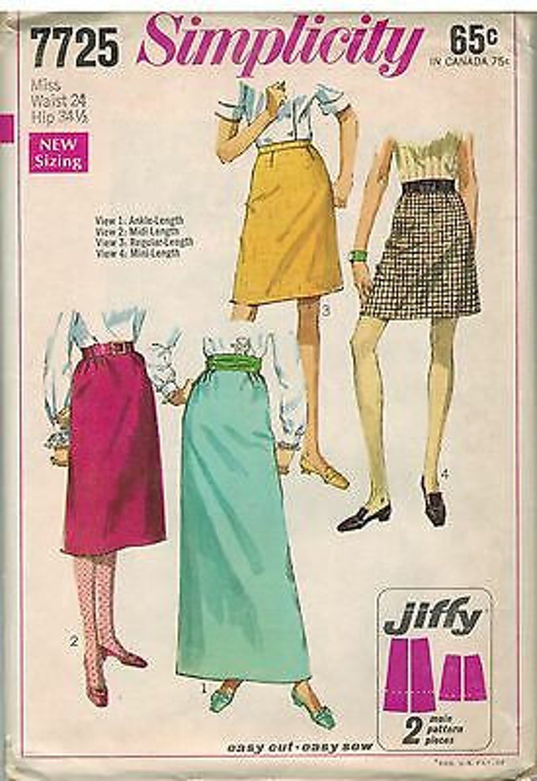 Buy 7725 UNCUT Vintage Simplicity Sewing Pattern Misses Jiffy Skirts 4 ...