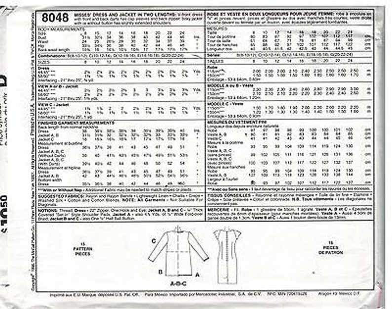 8048 UNCUT Vintage Mccalls Sewing Pattern Misses V Front Dress | Etsy