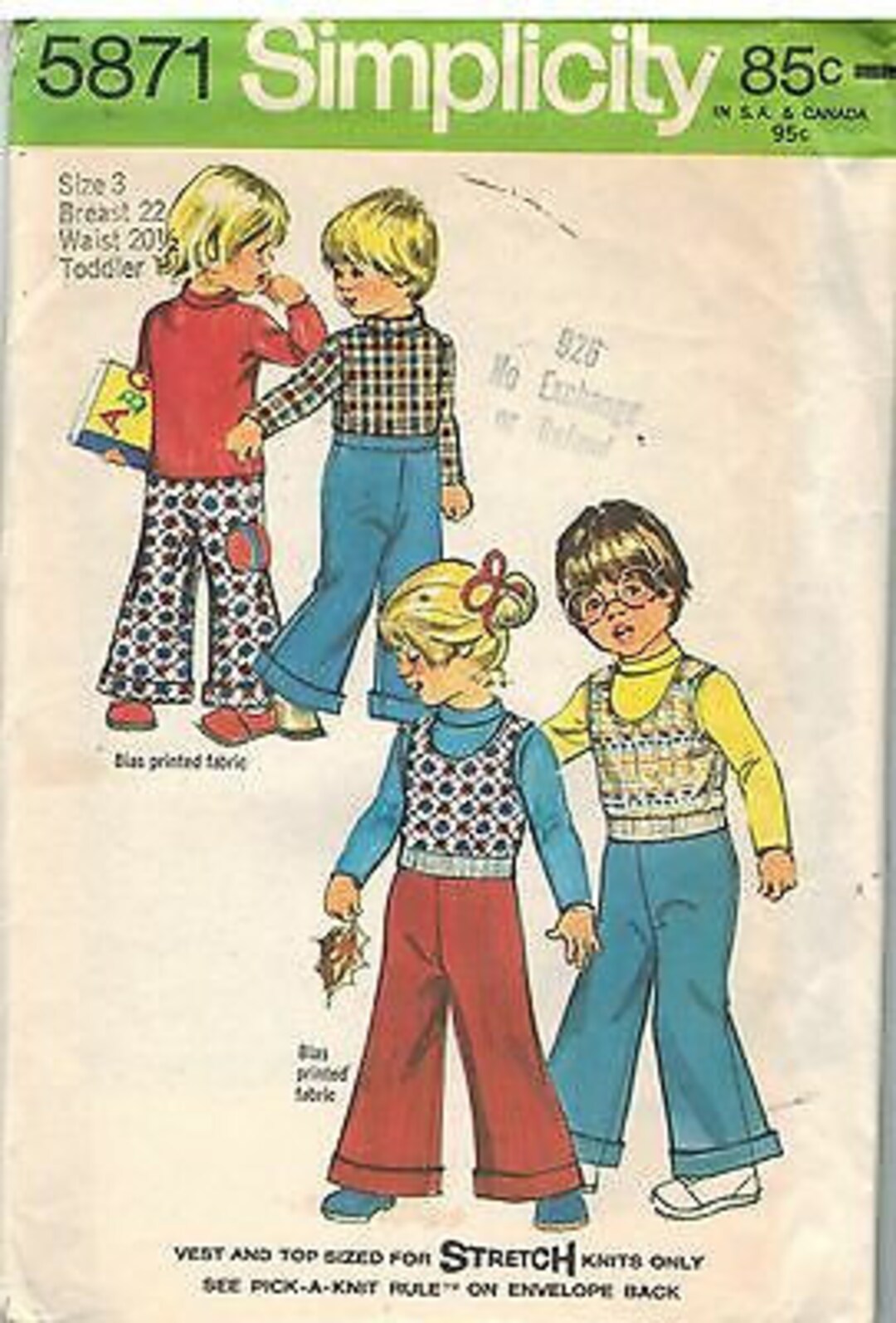 5871 Vintage Simplicity Sewing Pattern Toddler Pullover Vest Top Wide ...