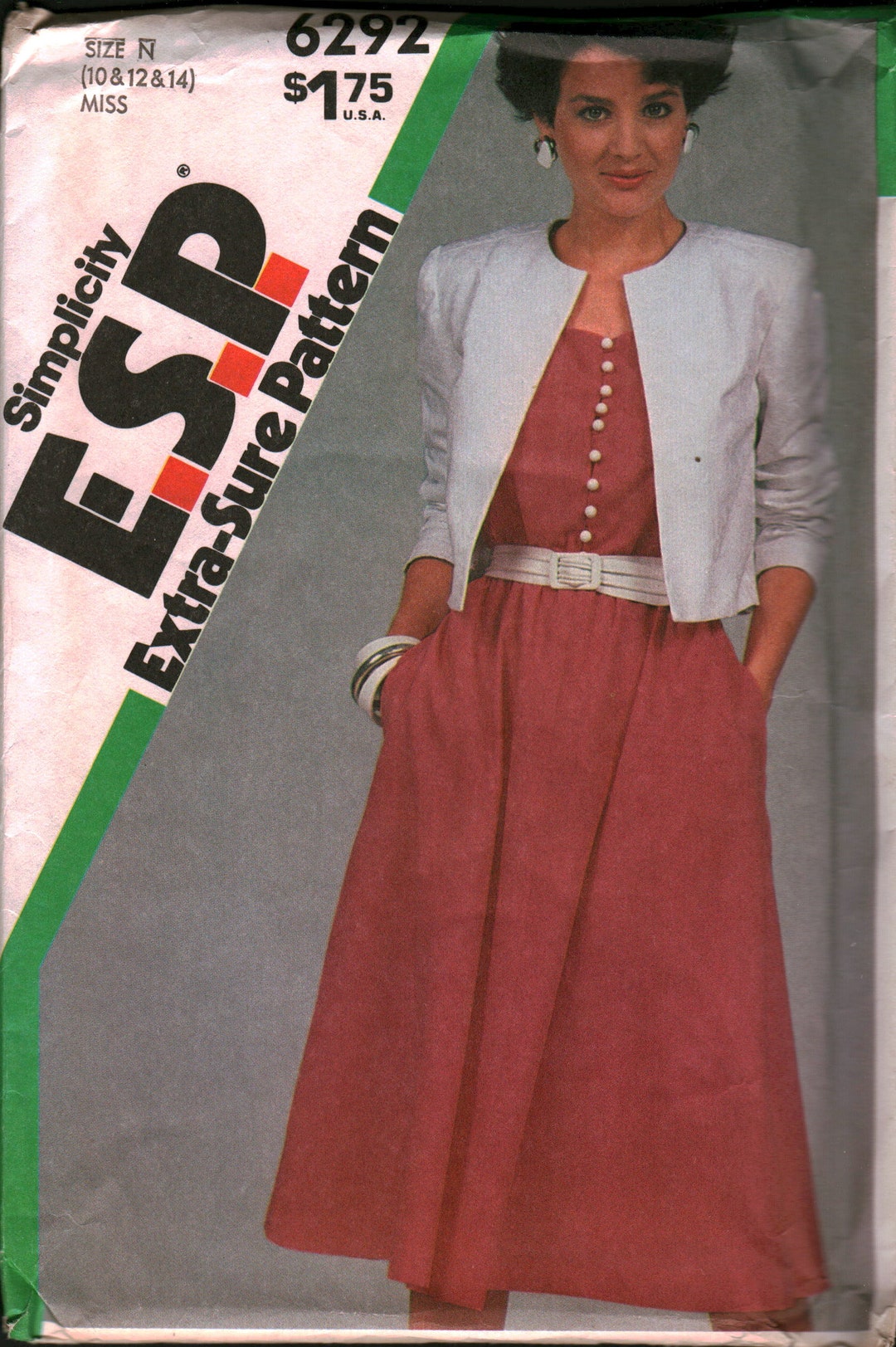 6292 Simplicity Vintage SEWING Pattern Misses Pullover Dress Unlined ...