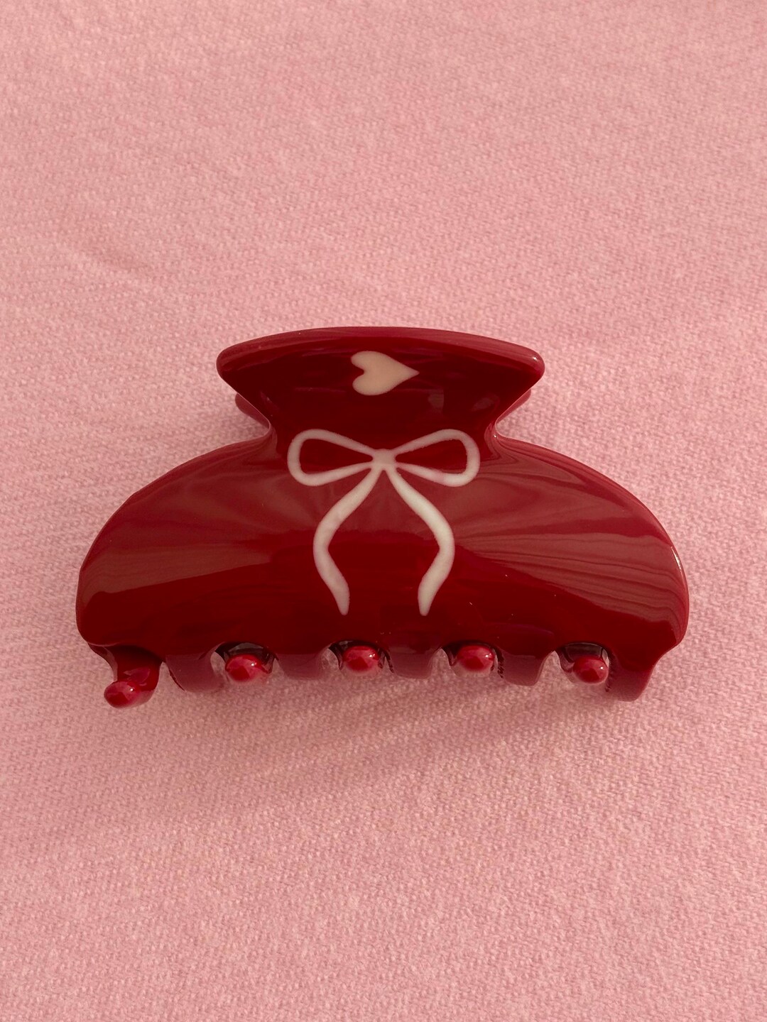 Elegant Pink Bow, Cherry Red Hair Claw Clip (large) - Etsy