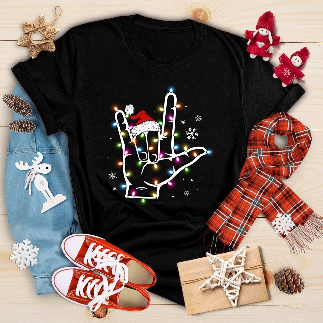 Sign Language Santa Hat Christmas Lights Shirt ASL Christmas - Etsy