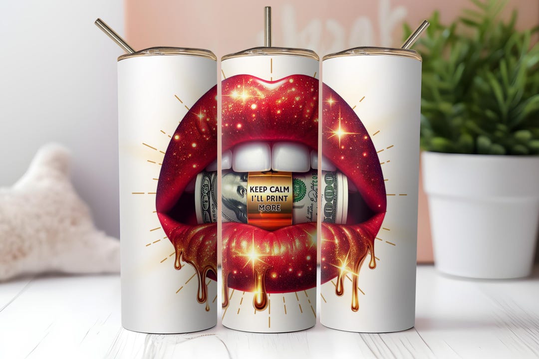 100 Dollar Bill Lips Tumbler Wrap, Money Lips PNG, 20 Oz Skinny Tumbler ...