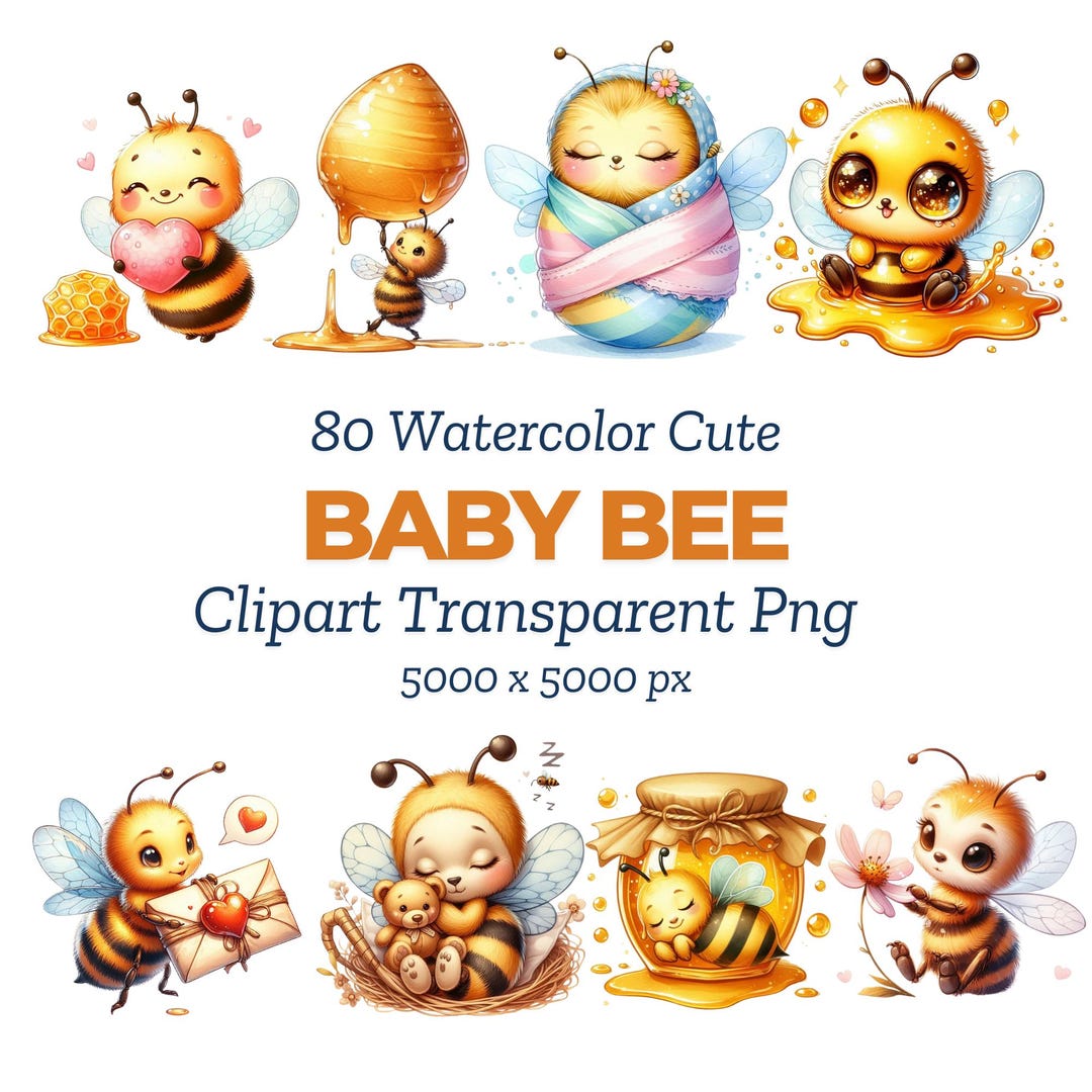 Honey Bee Clipart, Bumblebee PNG, Whimsical Watercolor Art, Spring ...