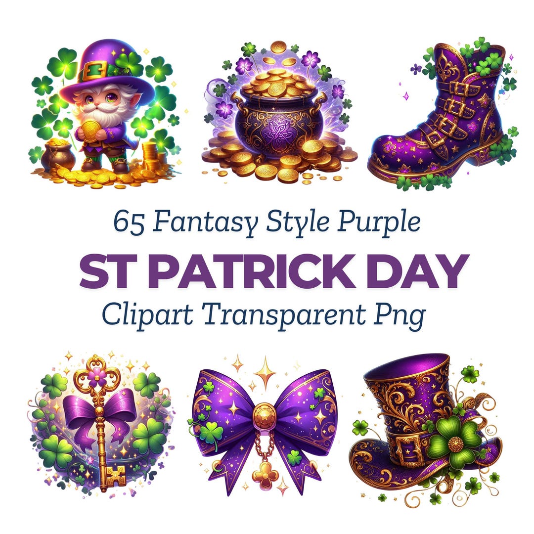 Purple St Patrick's Day Clipart Bundle, Festive PNG Graphics, Lucky ...