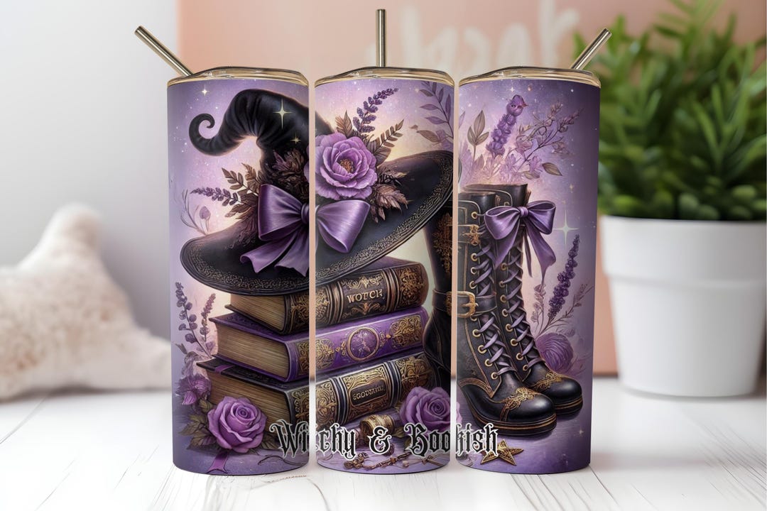 Witchy Tumbler Wrap, Bookish 20oz Skinny Tumbler PNG, Halloween Witch ...