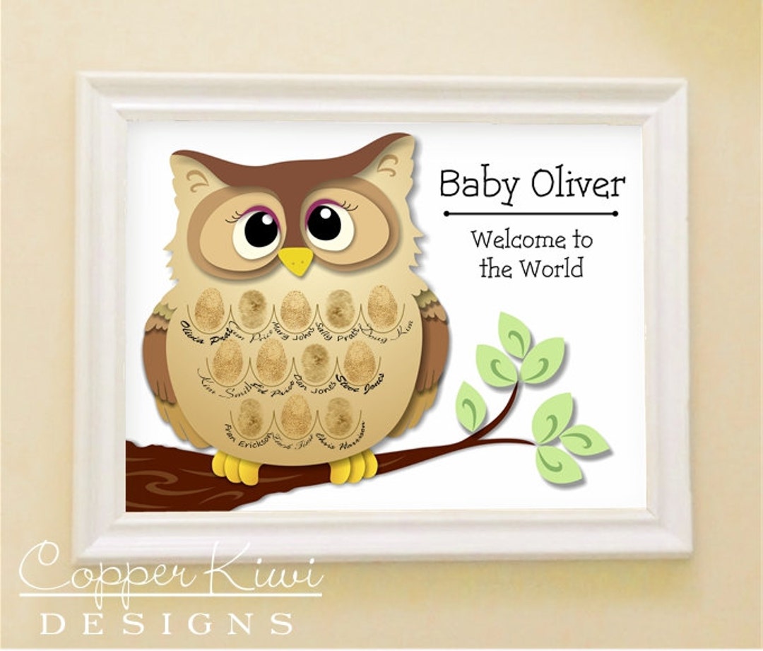 Owl Fingerprint Tree Guest Book - Owl Birthday Party - Owl Baby Shower ...