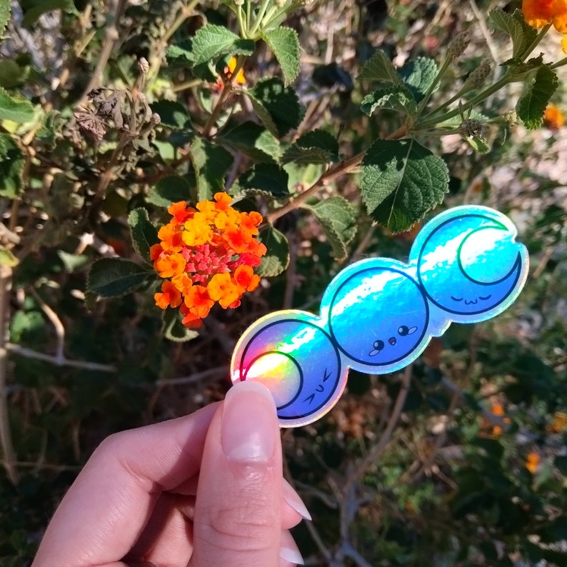 Kawaii Holo Triple Moon Sticker, Vinyl Holographic Triple Moon, Witchy ...