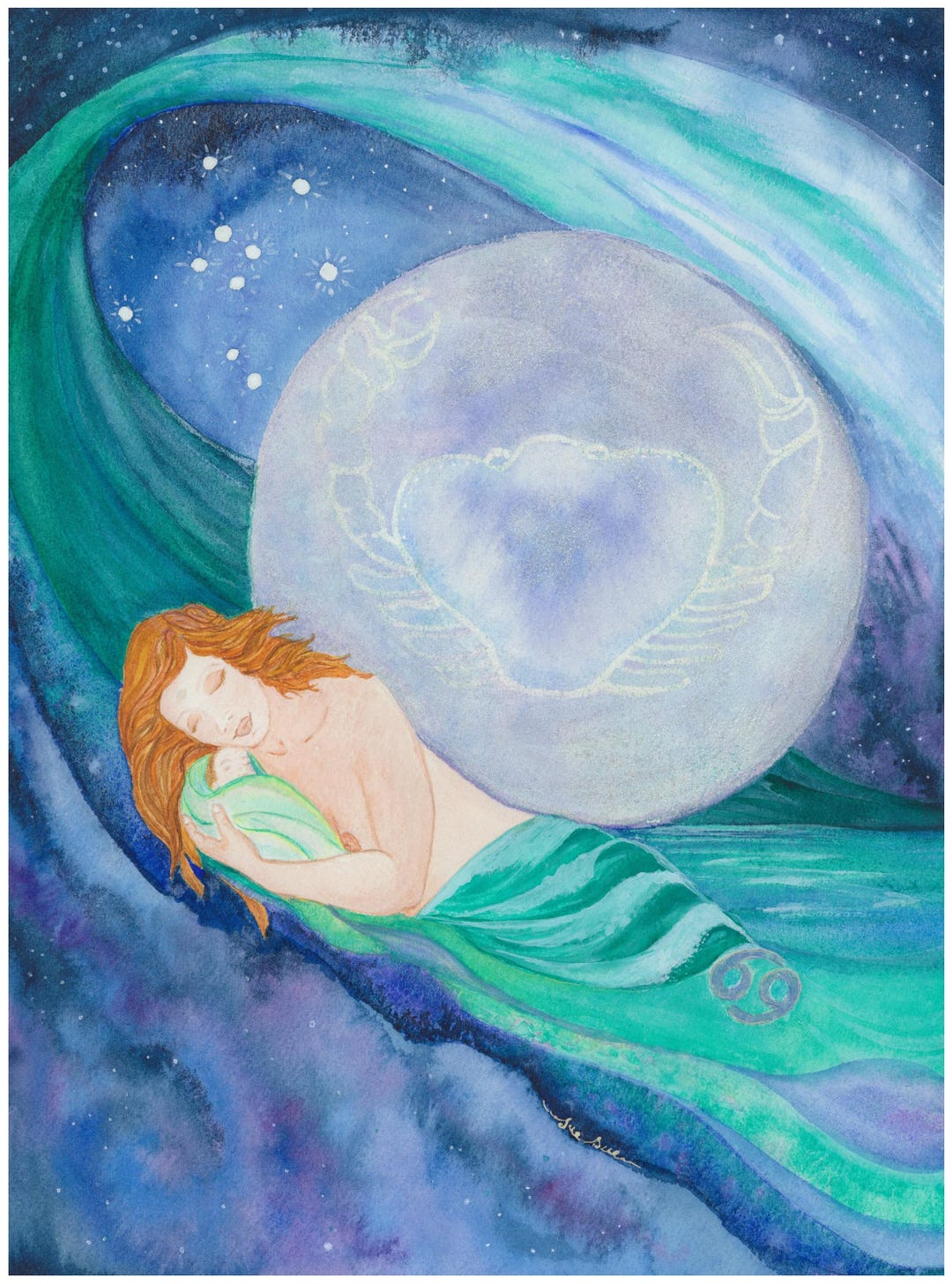 Cancer Moon Goddess Original Watercolour Astrology Collections Art ...