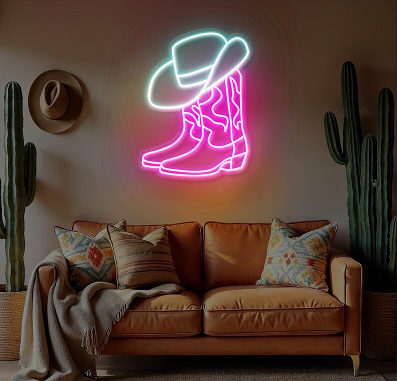 Neon Sign Cowboy Boot, LED Cowboy Hat and Boot Sign, Western Cowboy Hat ...