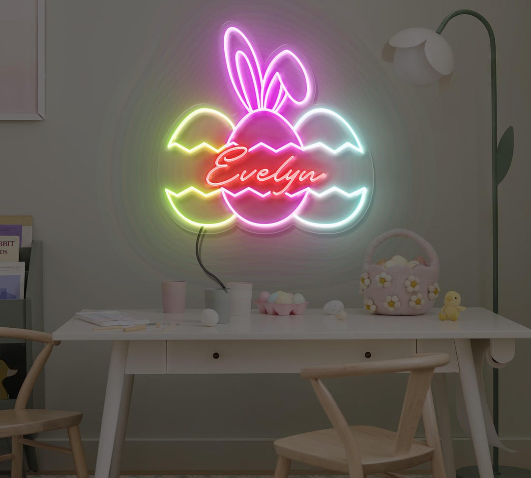 Personalized Easter Neon Sign – LED Bunny & Egg Light, Custom Easter ...