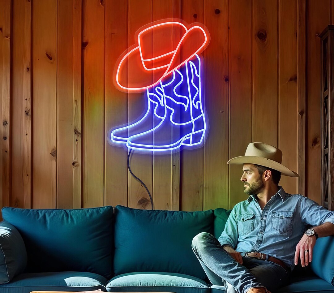 Neon Sign Cowboy Boot, LED Cowboy Hat and Boot Sign, Western Cowboy Hat ...