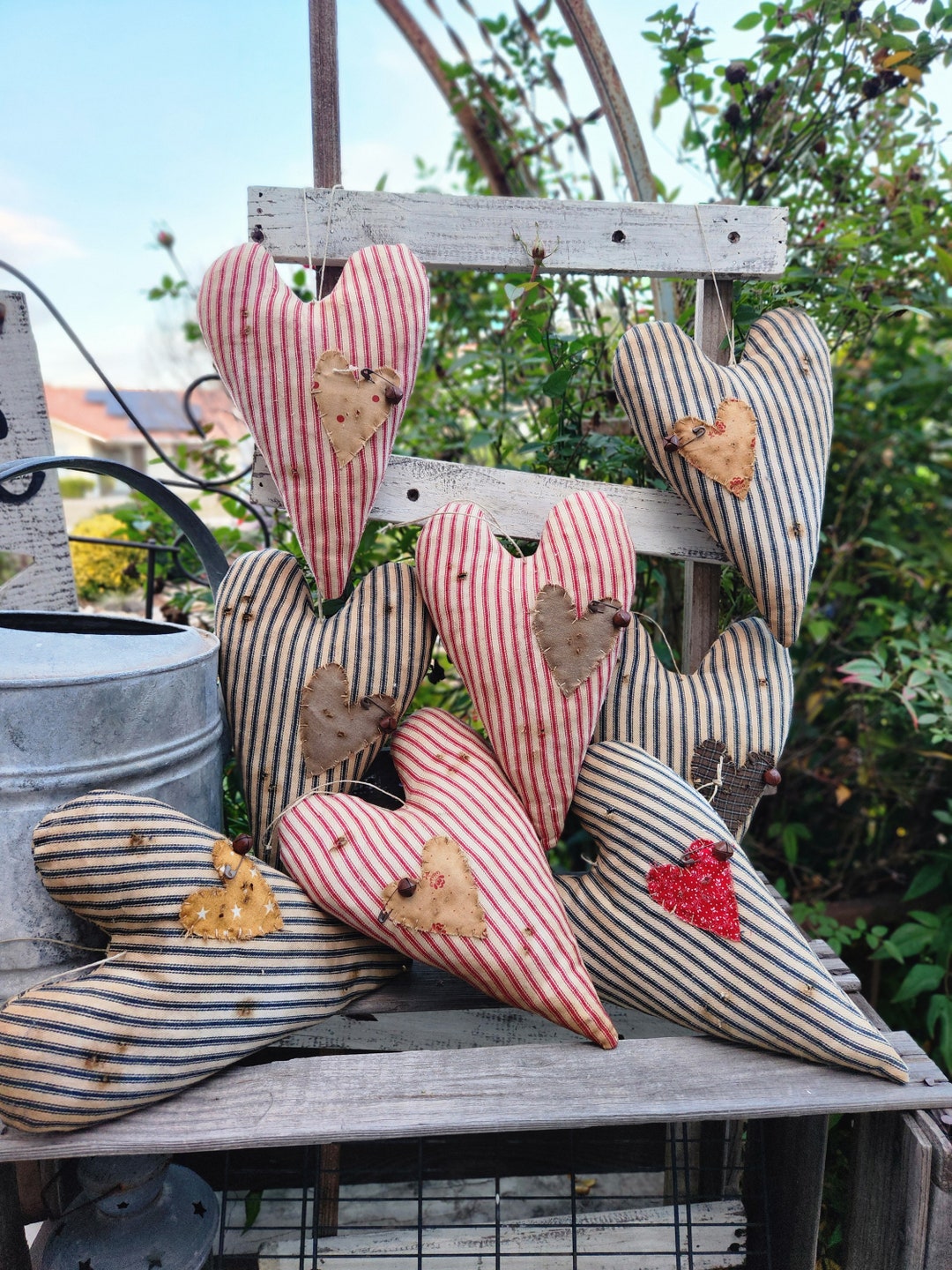 Primitive Ticking Heart Rag Stuffed Pillow Farmhouse Decor - Etsy