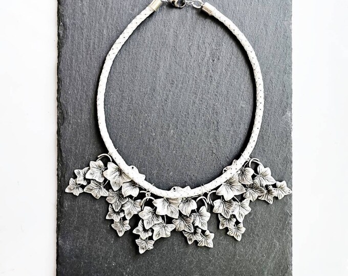Ivy Leaf Statement Necklace, Silver Branch Bib Necklace - Etsy