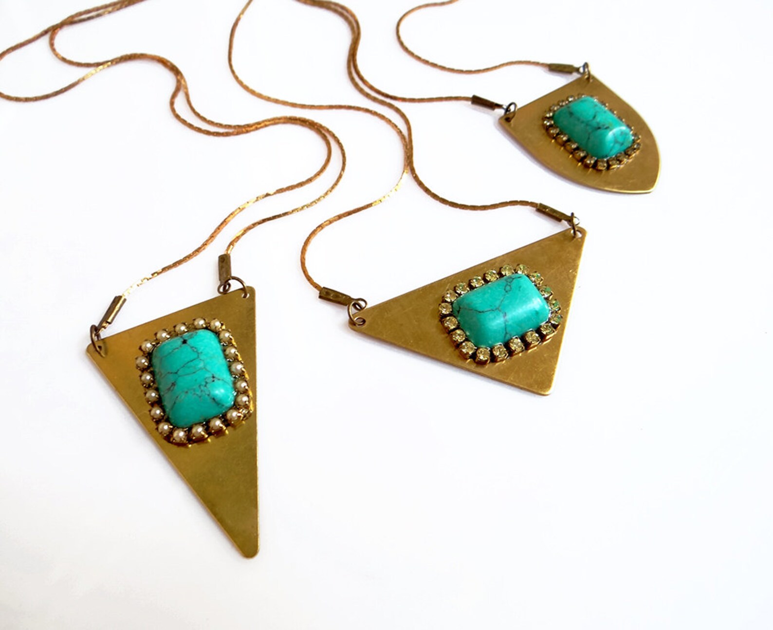 Turquoise Pendant Necklace Long Geometric Statement Necklace - Etsy