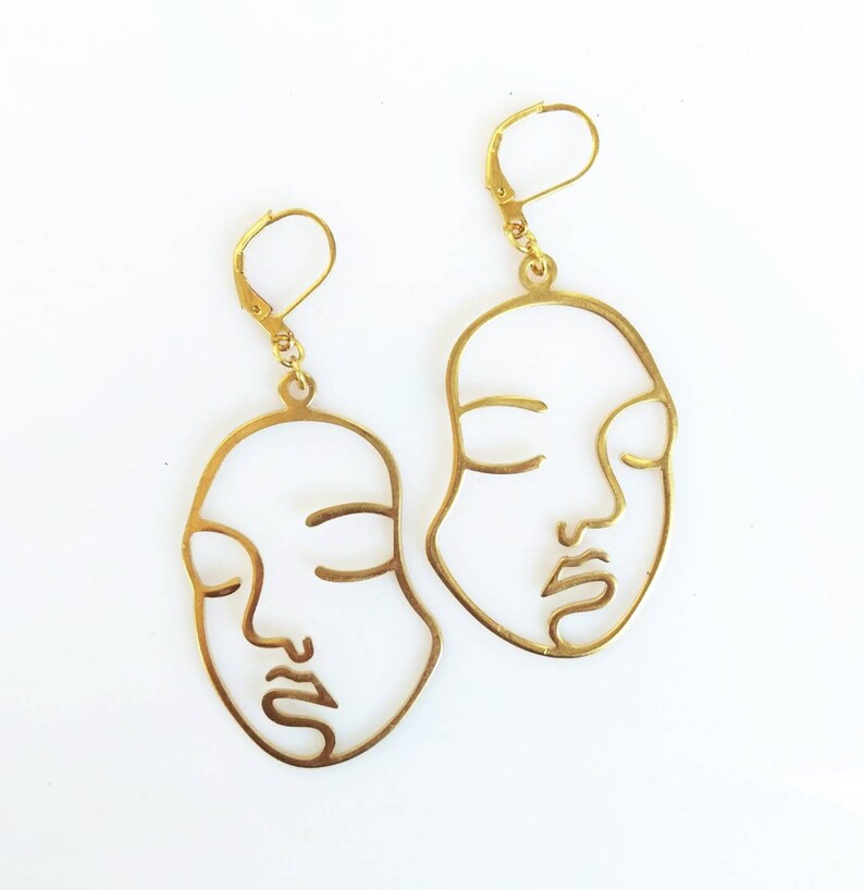 Face Earrings Abstract Woman Face Outline Earrings Modern | Etsy