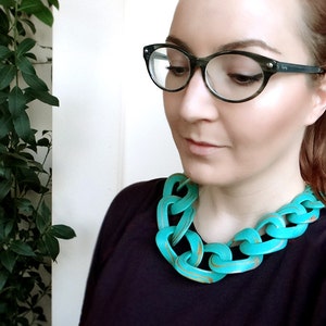 Navy Blue Chain Link Necklace, Chunky Blue Statement Necklace, - Etsy