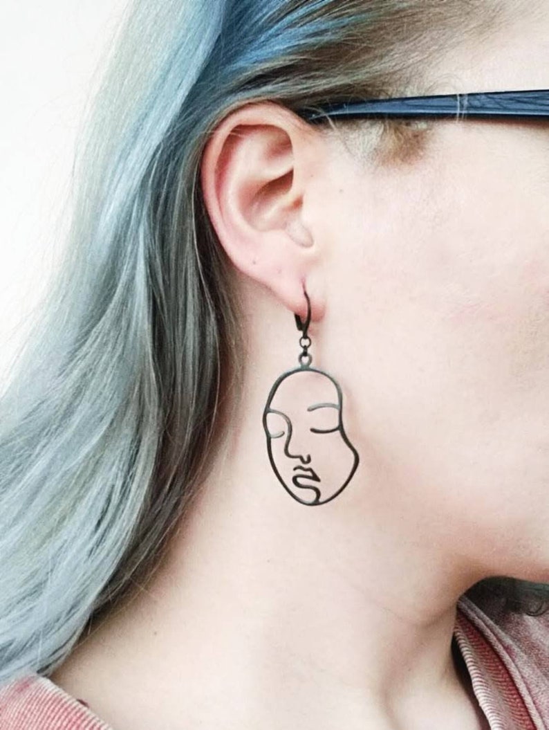 Face Earrings Abstract Woman Face Outline Earrings Modern | Etsy