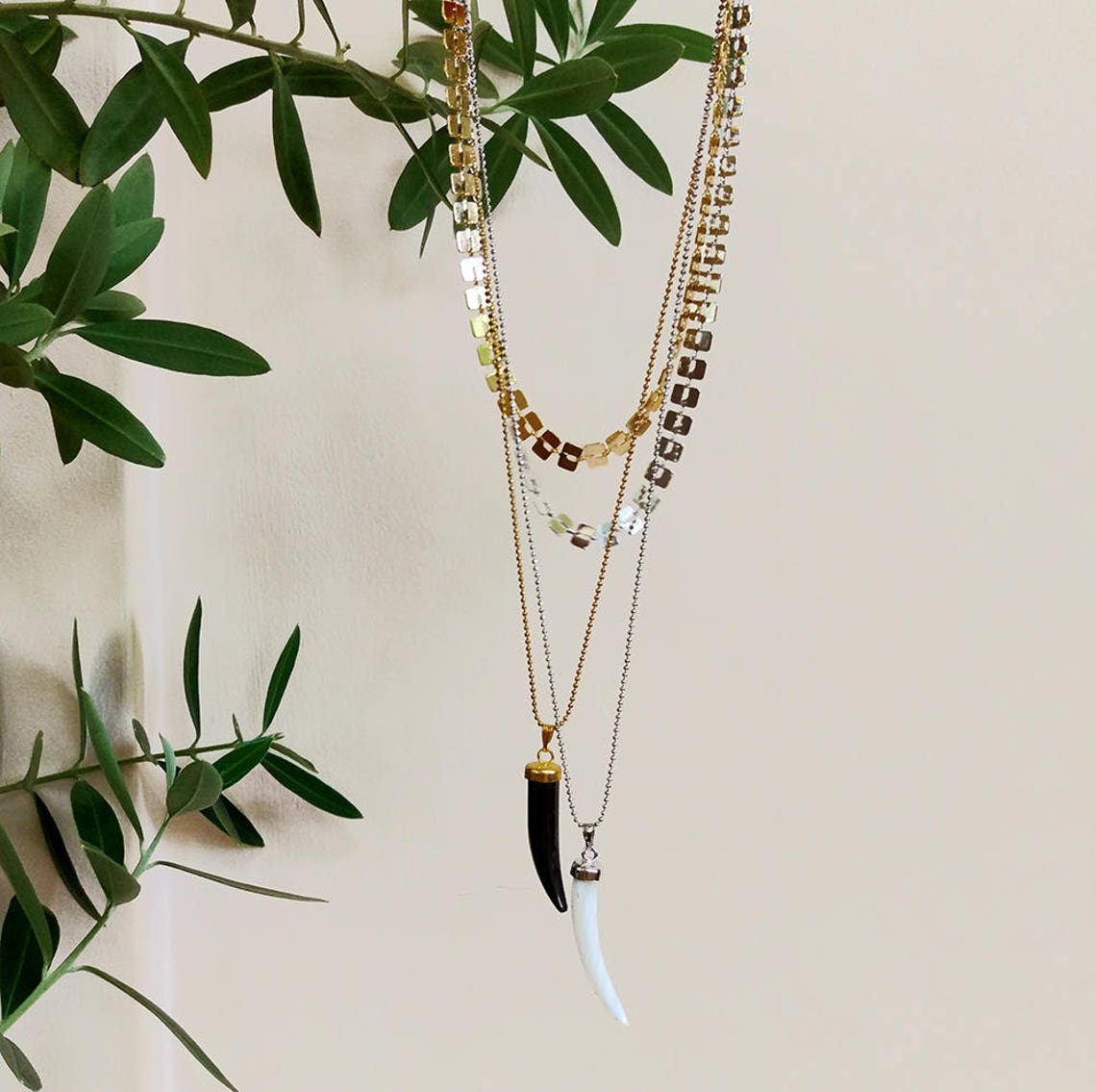 Layered Silver Choker Necklace: Boho Tusk Pendant - Etsy