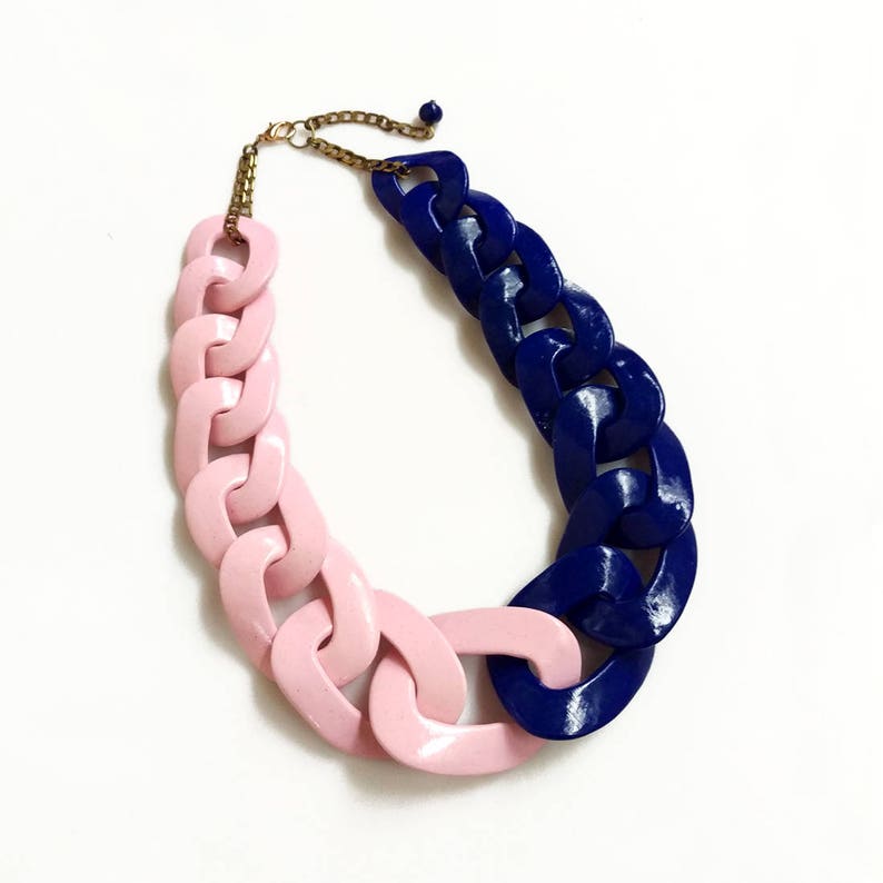 Two Color Statement Necklace Chain Chunky Necklace Pink Blue - Etsy