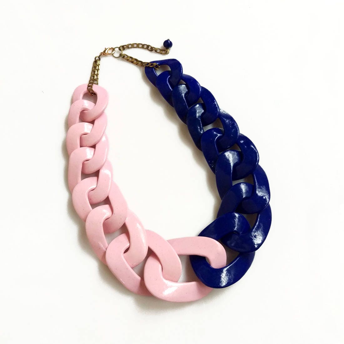 Two Color Statement Necklace Chain Chunky Necklace Pink Blue | Etsy