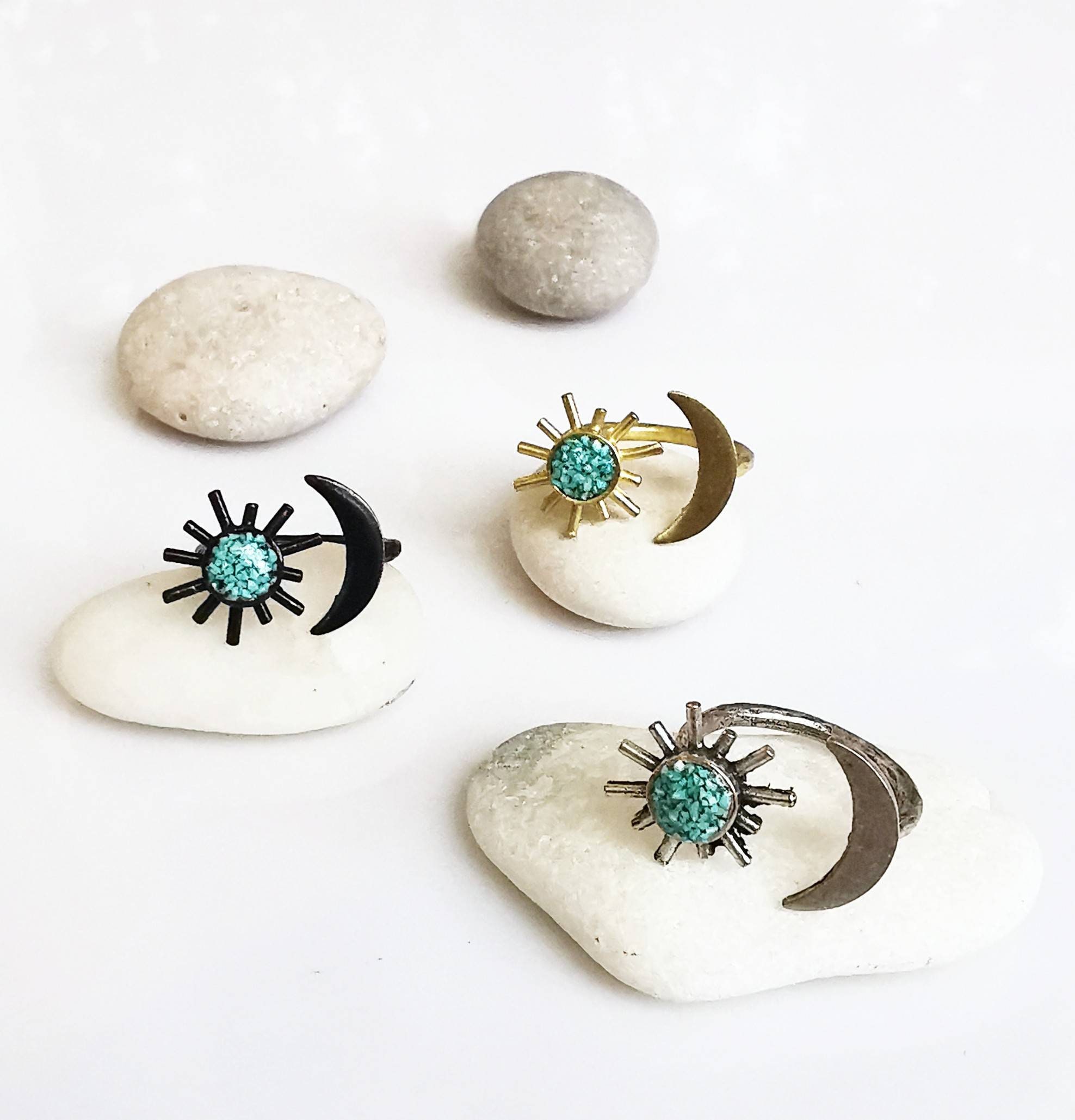Sun Moon Turquoise Ring Crescent Ring Adjustable Ring | Etsy