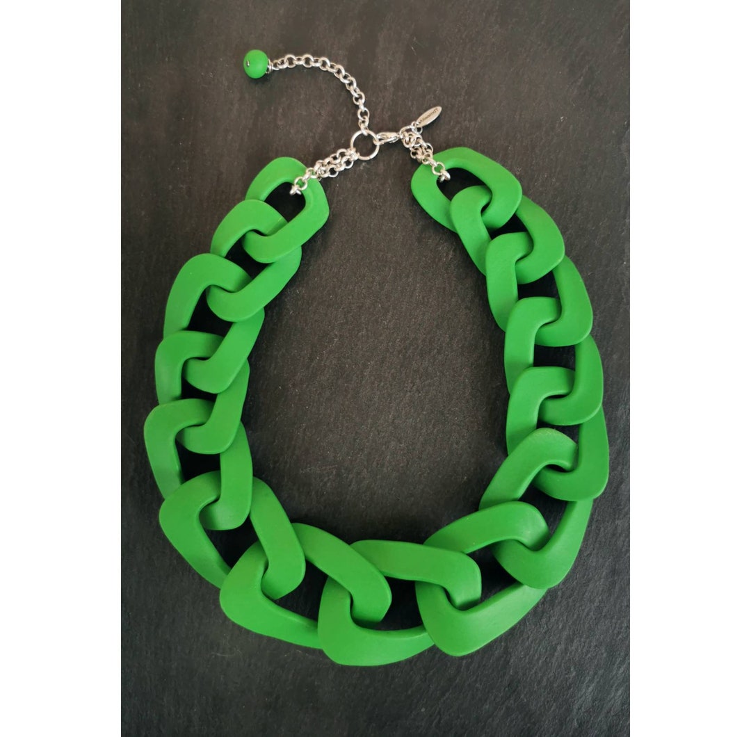 Green Chain Link Necklace, Oversized Green Statement Necklace, Gift for ...