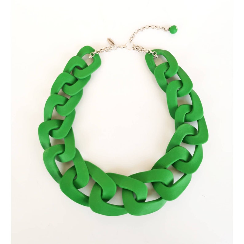 Green Chain Link Necklace Oversized Green Statement Necklace | Etsy