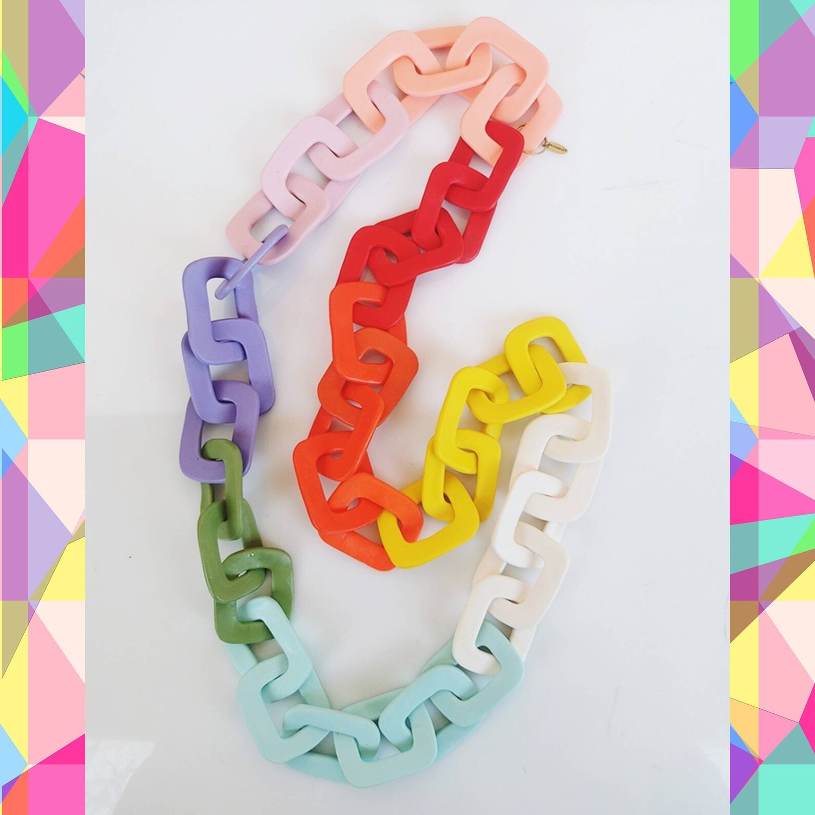 Candy Rainbow Chain Rainbow Link Necklace, Oversized Statement Necklace ...