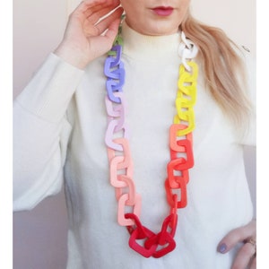 Candy Rainbow Chain Rainbow Link Necklace, Oversized Statement Necklace ...
