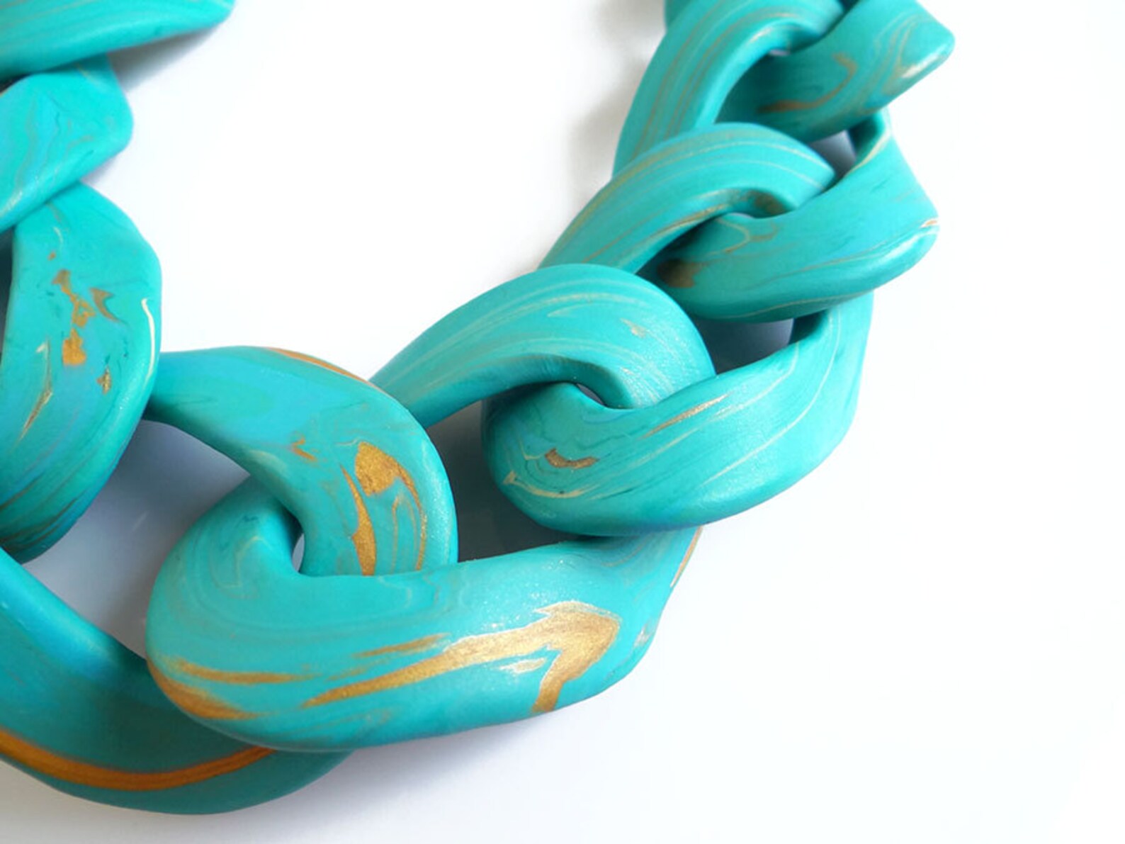 Teal Chain Link Necklace Blue Gold Chunky Necklace Statement - Etsy