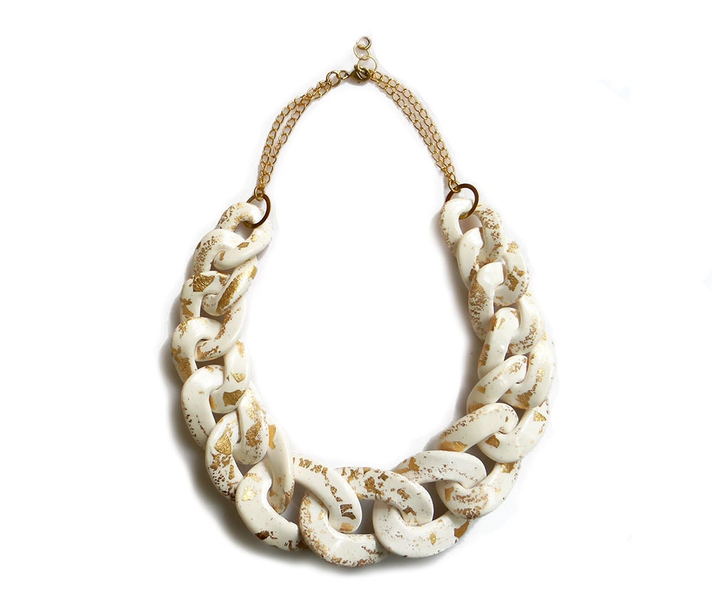 White Chunky Chain Necklace With Gold Specks Oversized Chunky - Etsy