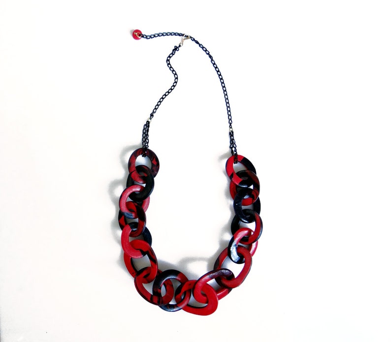 Red and Black Chain Necklace, Chunky Link Statement Necklace, Iris ...