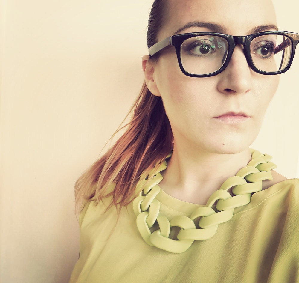 Apple Green Chain Link Necklace Oversized Statement Necklace - Etsy