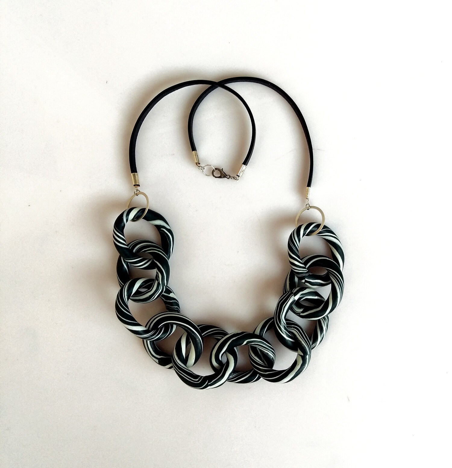 Black and White Swirl Chain Necklace Chunky Link Necklace on | Etsy